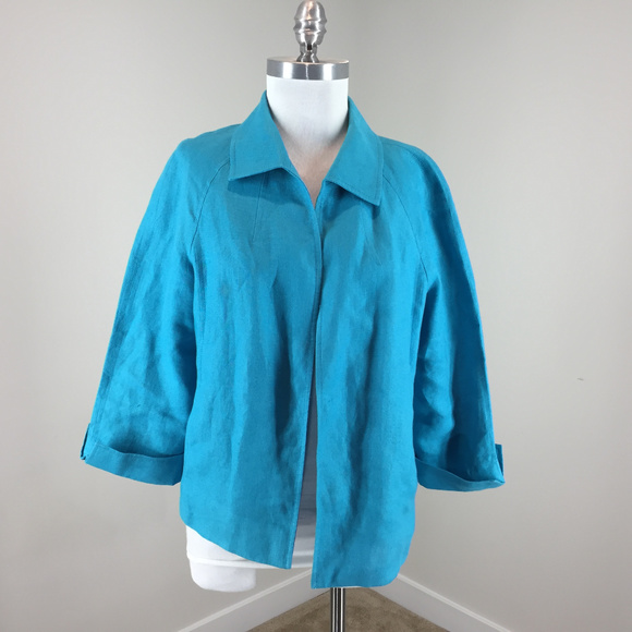 Talbots | Jackets & Coats | Talbots M Turquoise Blue Open Linen Blazer ...